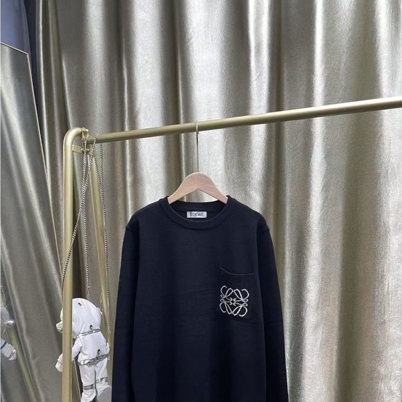 Loewe | Sweaters | Loewe Black Sweater With Embroidered Pocket | Poshmark